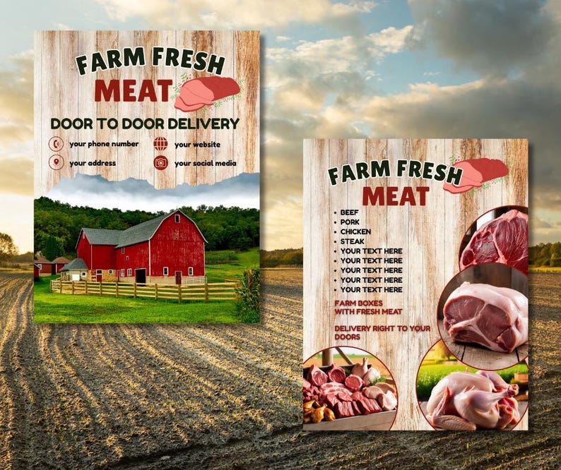 Meat Shop Flyer Template: Farm Fresh Design (canva Editable, Instant ...