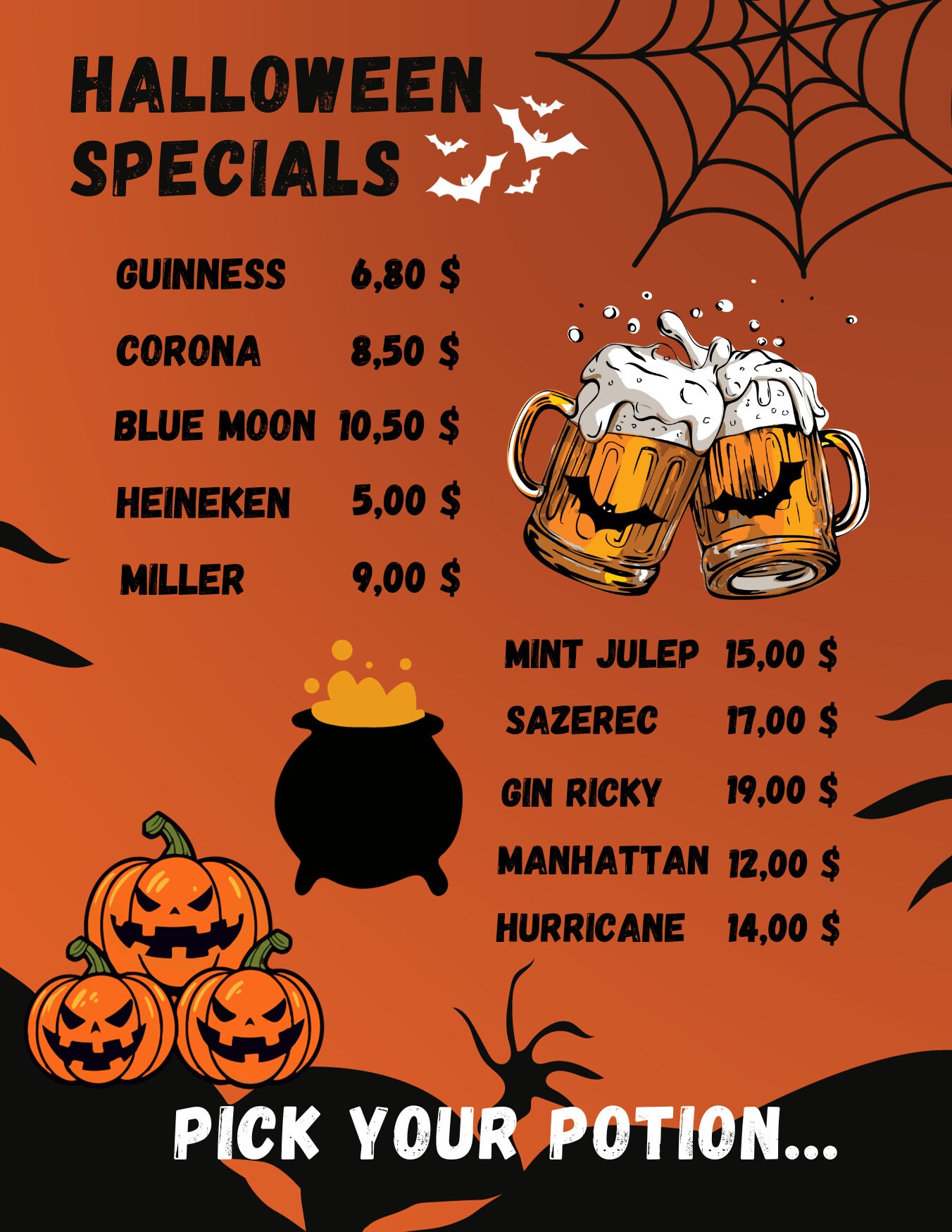 Halloween Menu Template, Printable Mockup, Halloween Party MENU, Menu ...