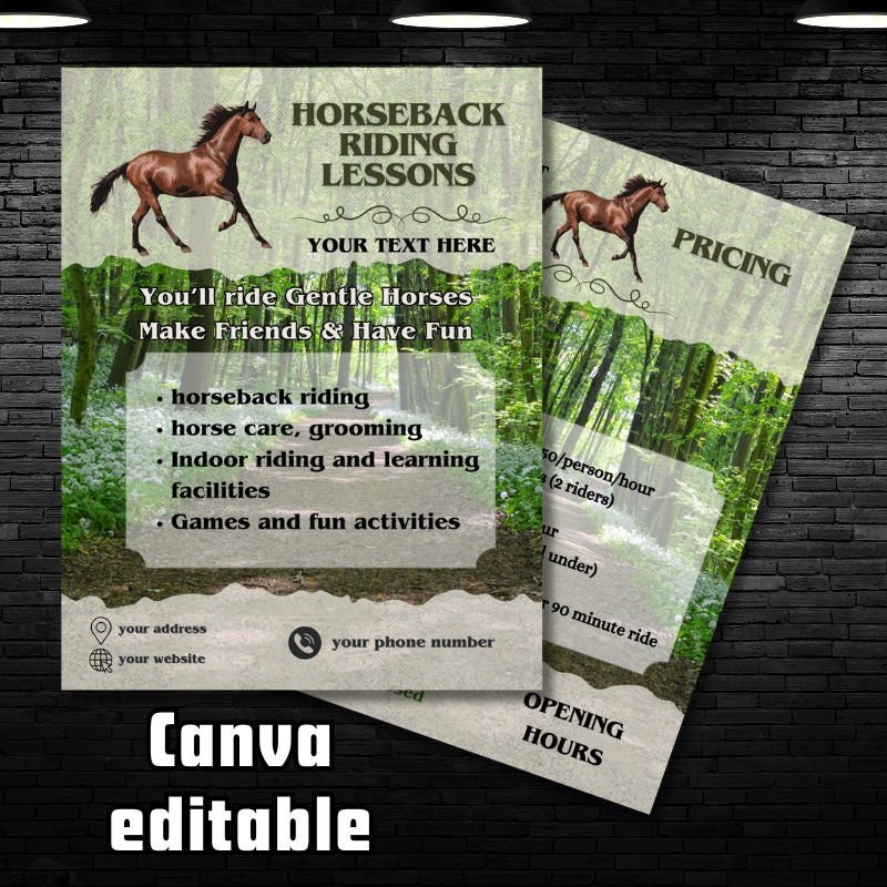 Horse Riding Flyer, Horse Riding Lessons Template, Horse Canva Template ...