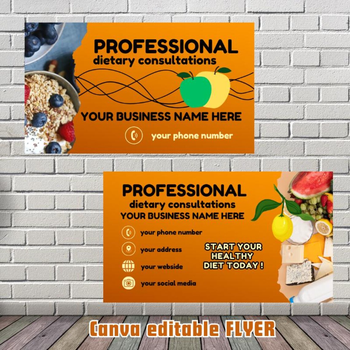 Dietitian Business Card: Healthy Eating Flyer, Canva Editable (instant ...