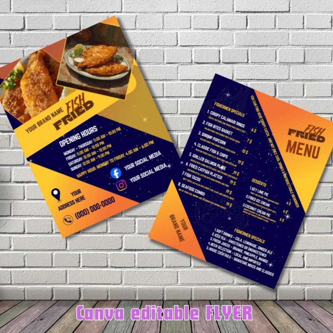 Fried Fish Flyer Template, Canva Editable, Food Truck Flyer, Restaurant ...