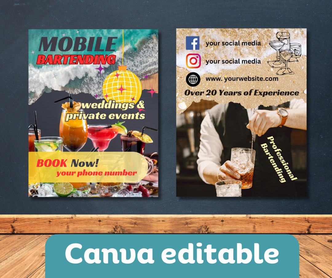 Mobile Bartending Flyer, Portable Bar Flyer, Bartender Flyer, Canva ...