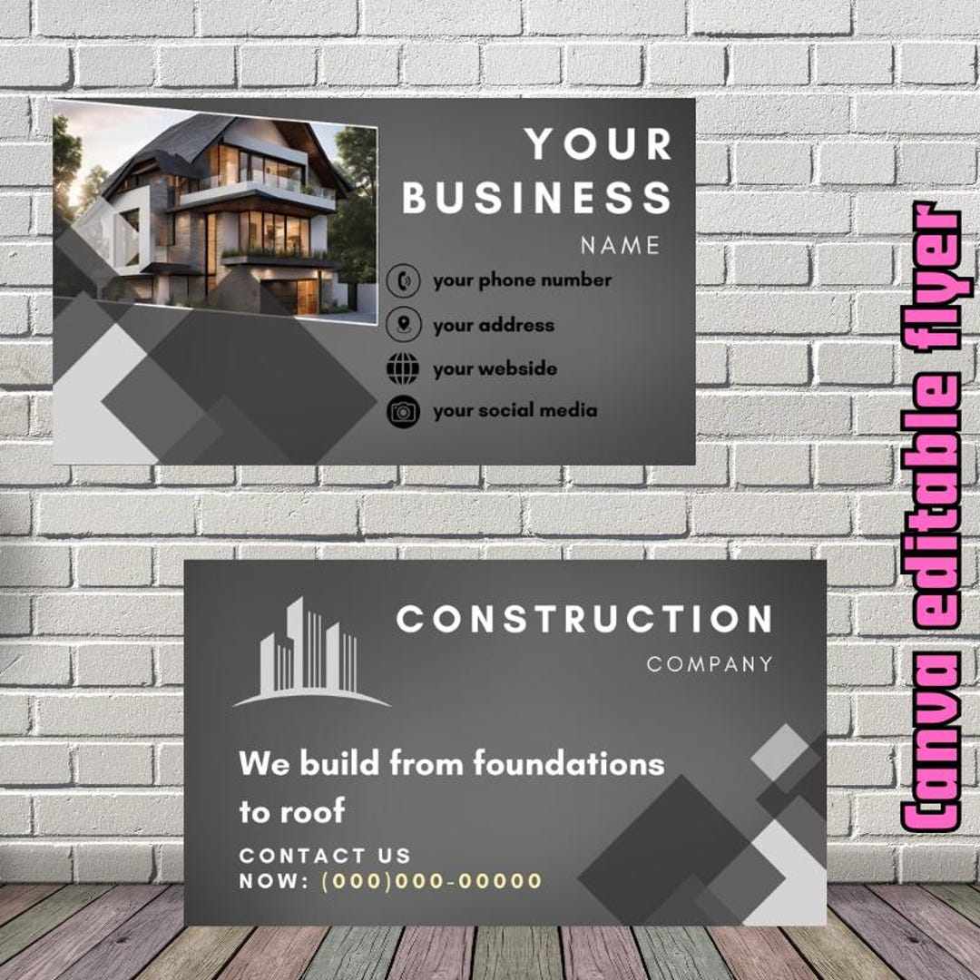 Construction Company Business Card, Editable DIY Building Card, Home ...