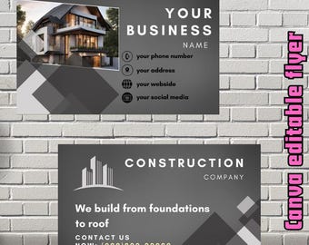 Construction Company Business Card, Editable DIY Building Card, Home ...
