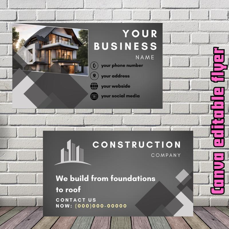 Construction Company Business Card, Editable DIY Building Card, Home ...