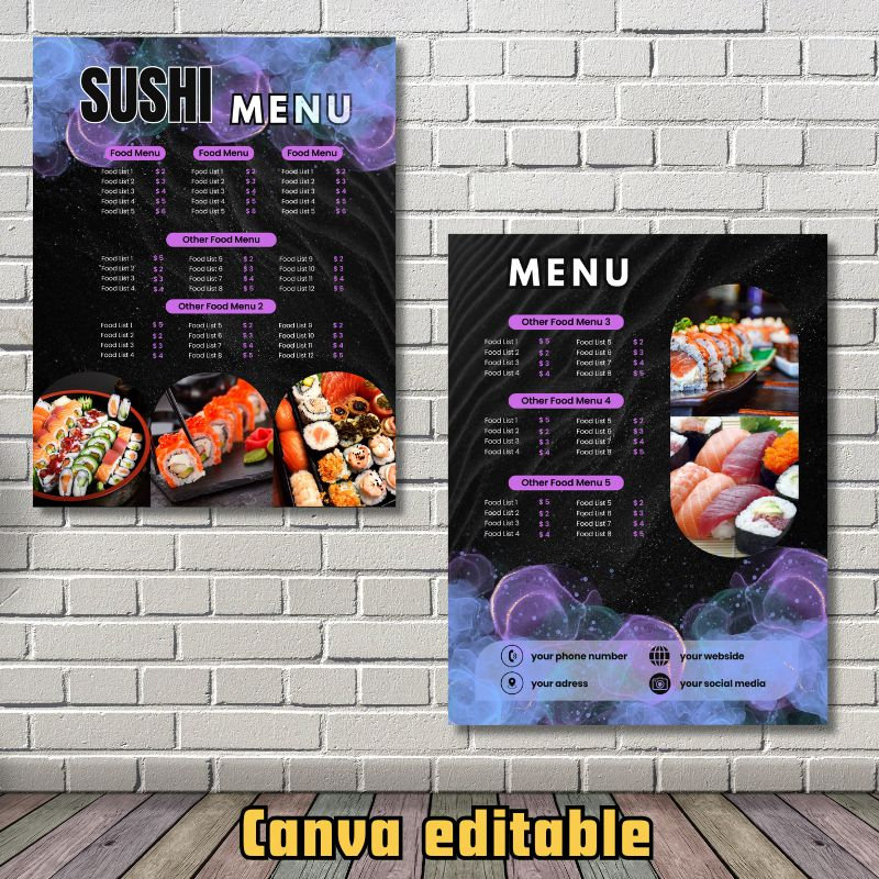 Sushi Menu Template, Sushi Flyer Canva Editable, Chinese Restaurant ...