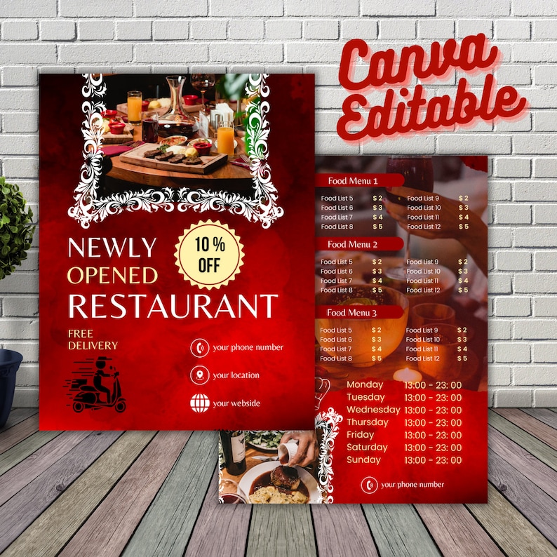 Restaurant Flyer Template: Editable Food Menu, Canva Design (8.5x11 ...