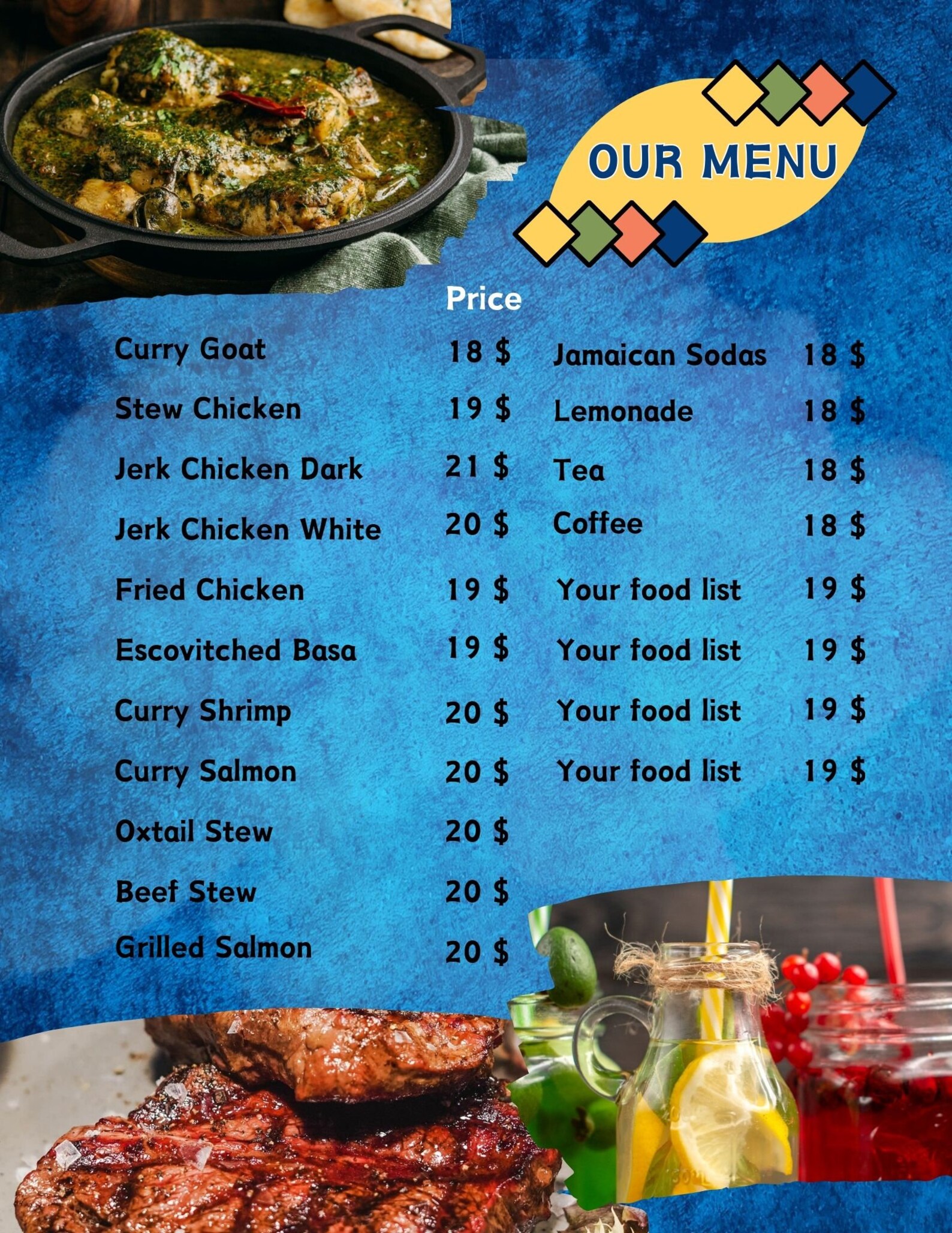 Jamaican Food Flyer: Restaurant Menu Template (canva Editable) - Etsy