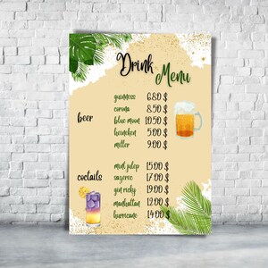 Editable Drink Menu Template: DIY Bar Prices (A4 Canva) - Etsy