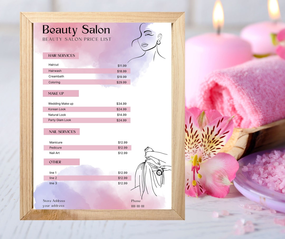 Beauty Salon Price List Template: Editable Canva Design (digital ...