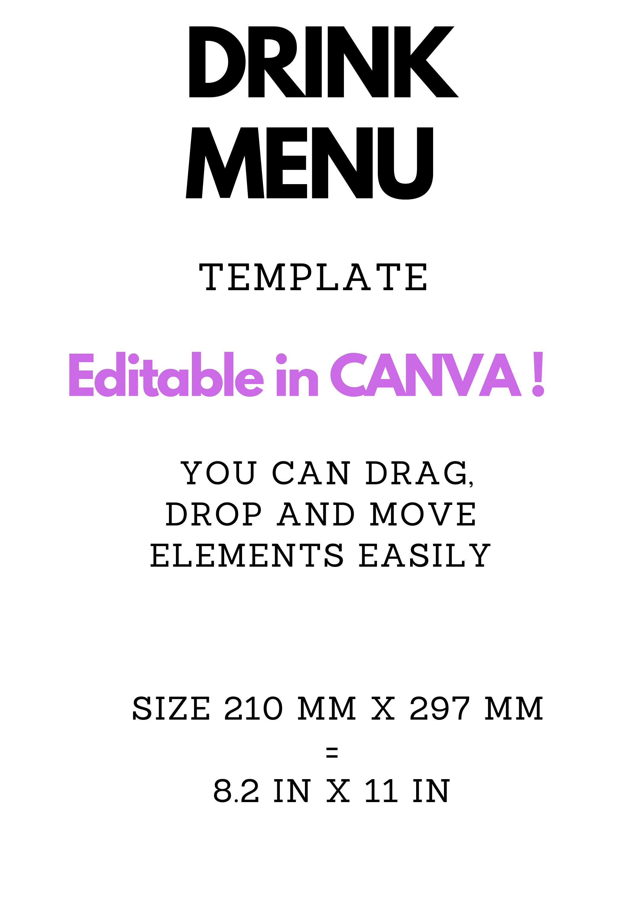 Editable Drink Menu Template: DIY Bar Prices (A4 Canva) - Etsy
