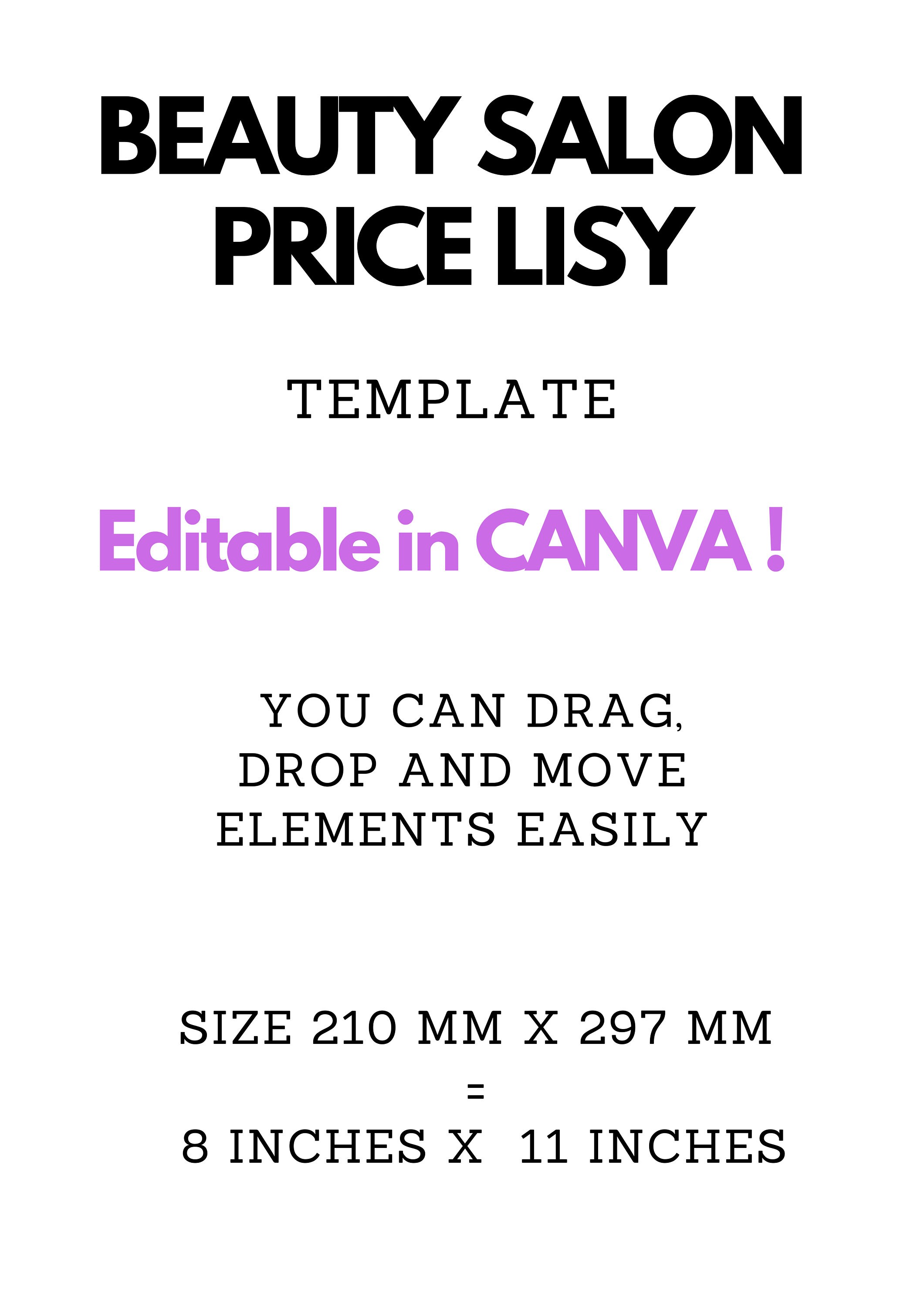 Beauty Salon Price List Template: Editable Canva Design (digital ...