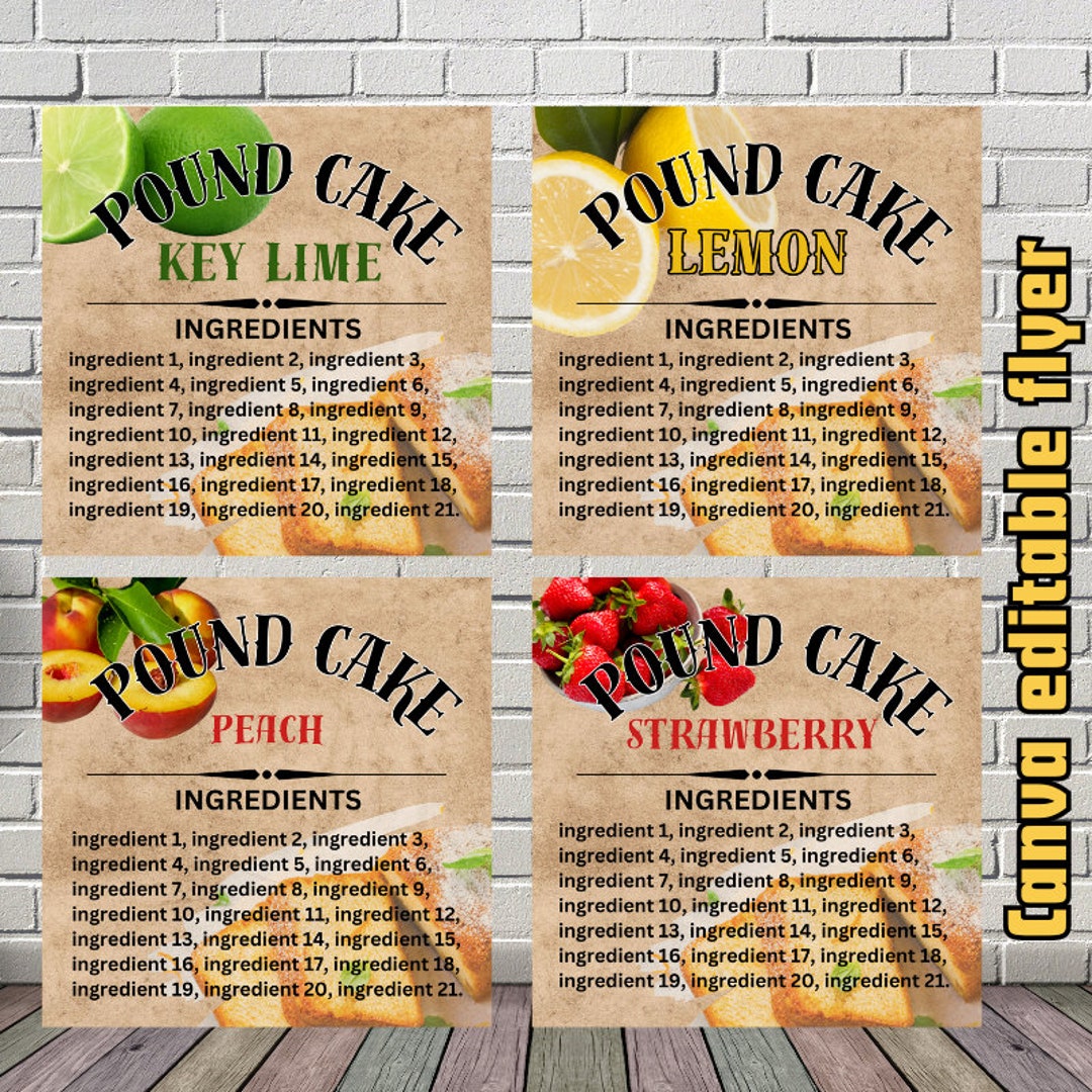 Pound Cake Label Templates, Canva Printable, Set of 4 Pound Labels ...