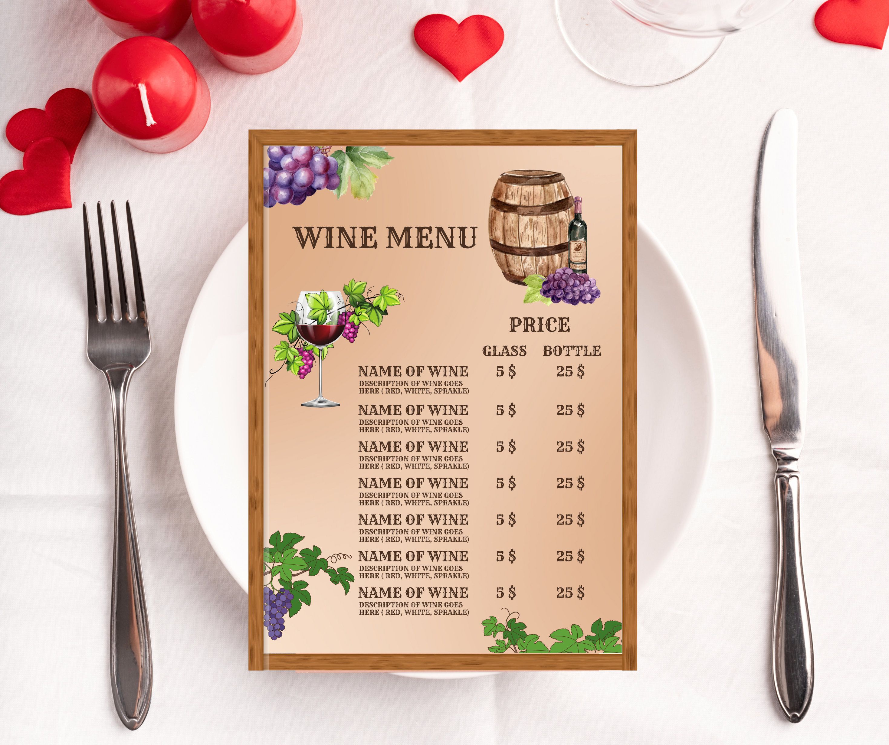 Wine Menu DIY, Wine Menu Canva, Canva Editable Menu, Wine Menu Template ...