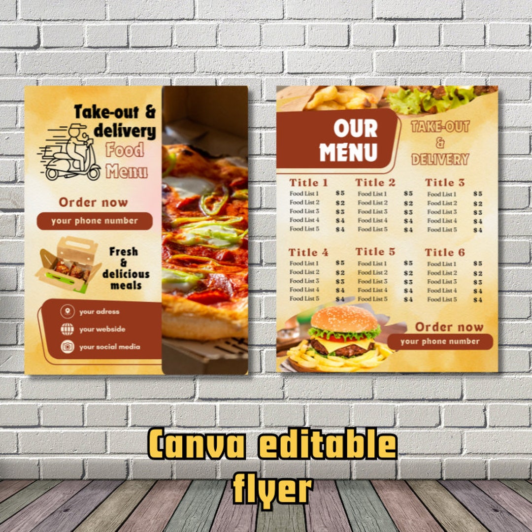 Take-out Food Menu Template, Delivery Food Menu Flyer, Takeout Menu ...
