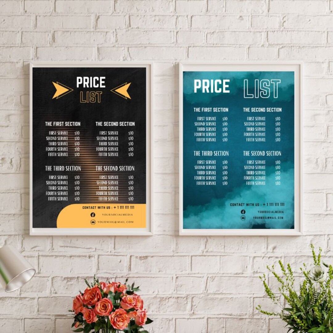 Price List, Editable Price List Template, Price List for Small Business ...
