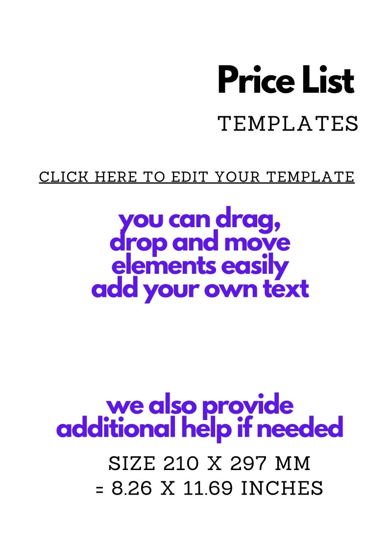 Price List, Editable Price List Template, Price List for Small Business ...
