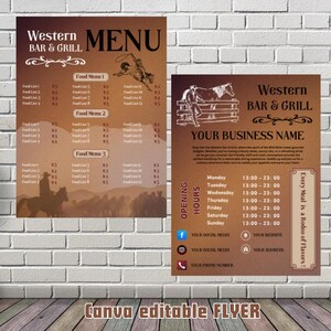 Western Pub Flyer, Cowboy Food Menu, Country Food Flyer Template, Canva ...