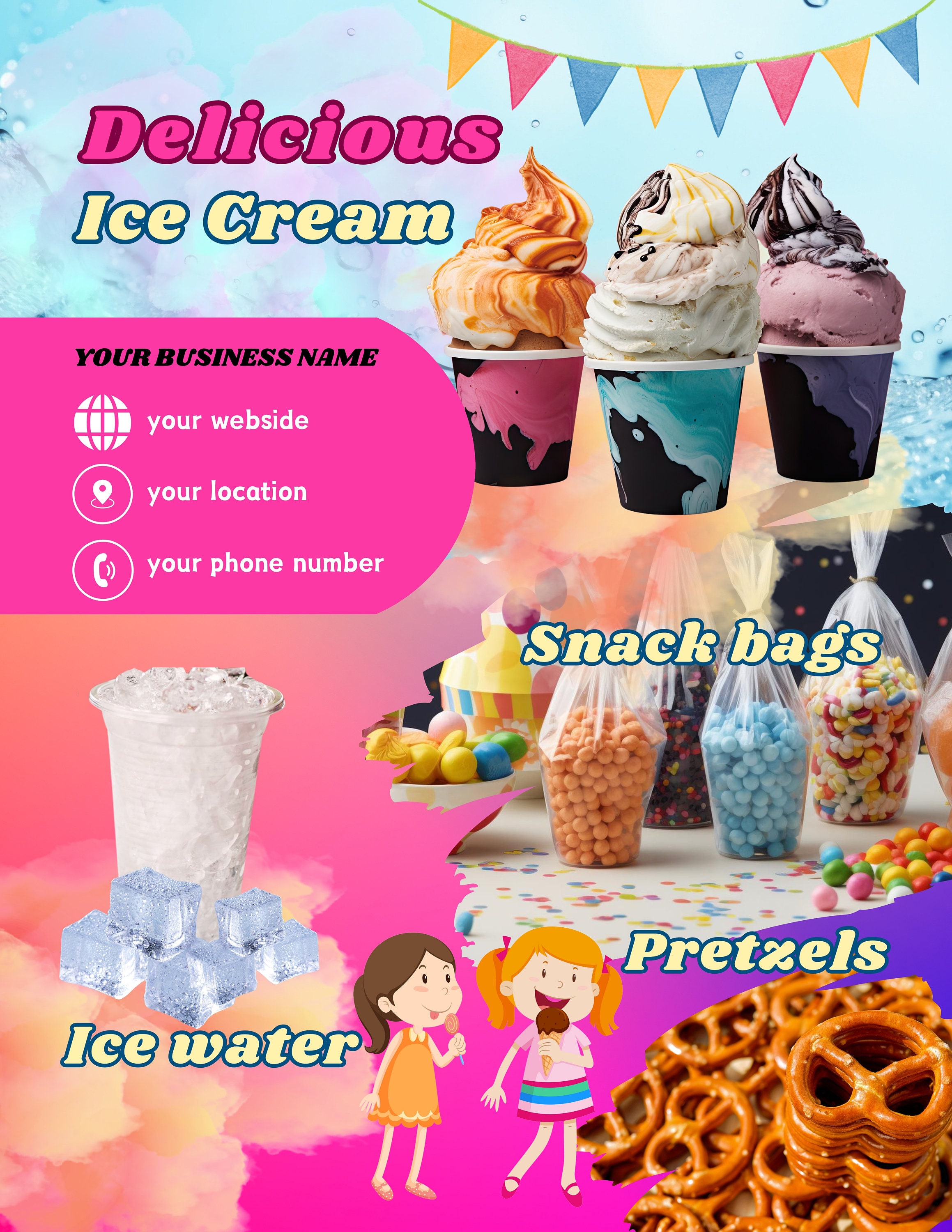 Ice Cream Flyer Template, Sweets Flyer Canva Editable, Colorful Flyer ...