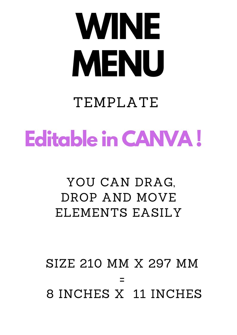 Wine Menu DIY, Wine Menu Canva, Canva Editable Menu, Wine Menu Template ...