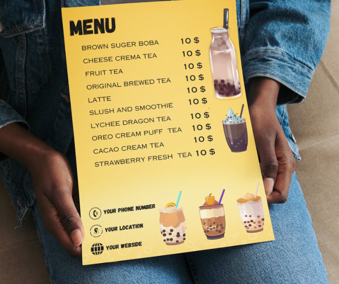 Editable Bubble Tea Menu Template: Restaurant Price List (digital Download) - Etsy