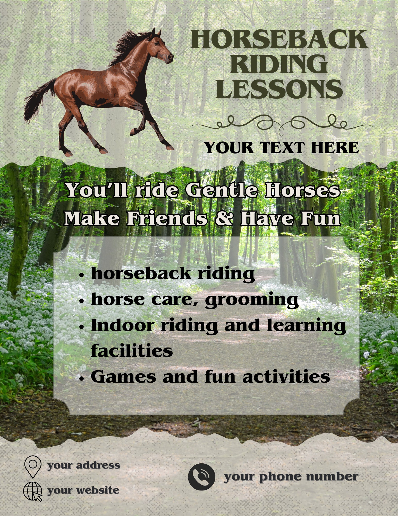 Horse Riding Flyer, Horse Riding Lessons Template, Horse Canva Template ...