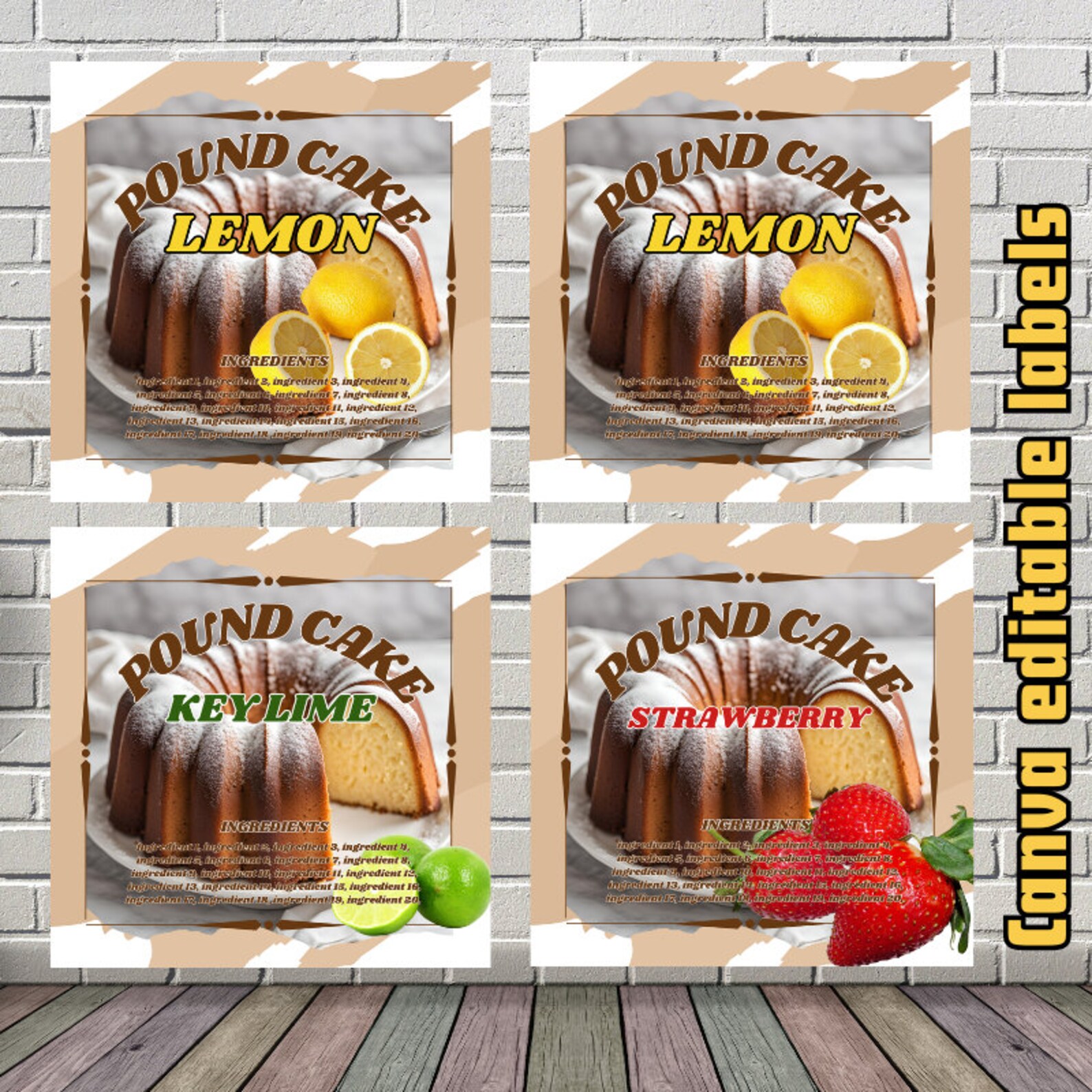 Cake Label Templates, Canva Printable, Set of 4 Pound Labels ...