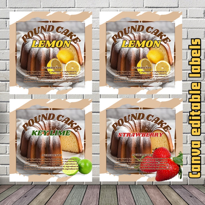 Cake Label Templates, Canva Printable, Set of 4 Pound Labels ...