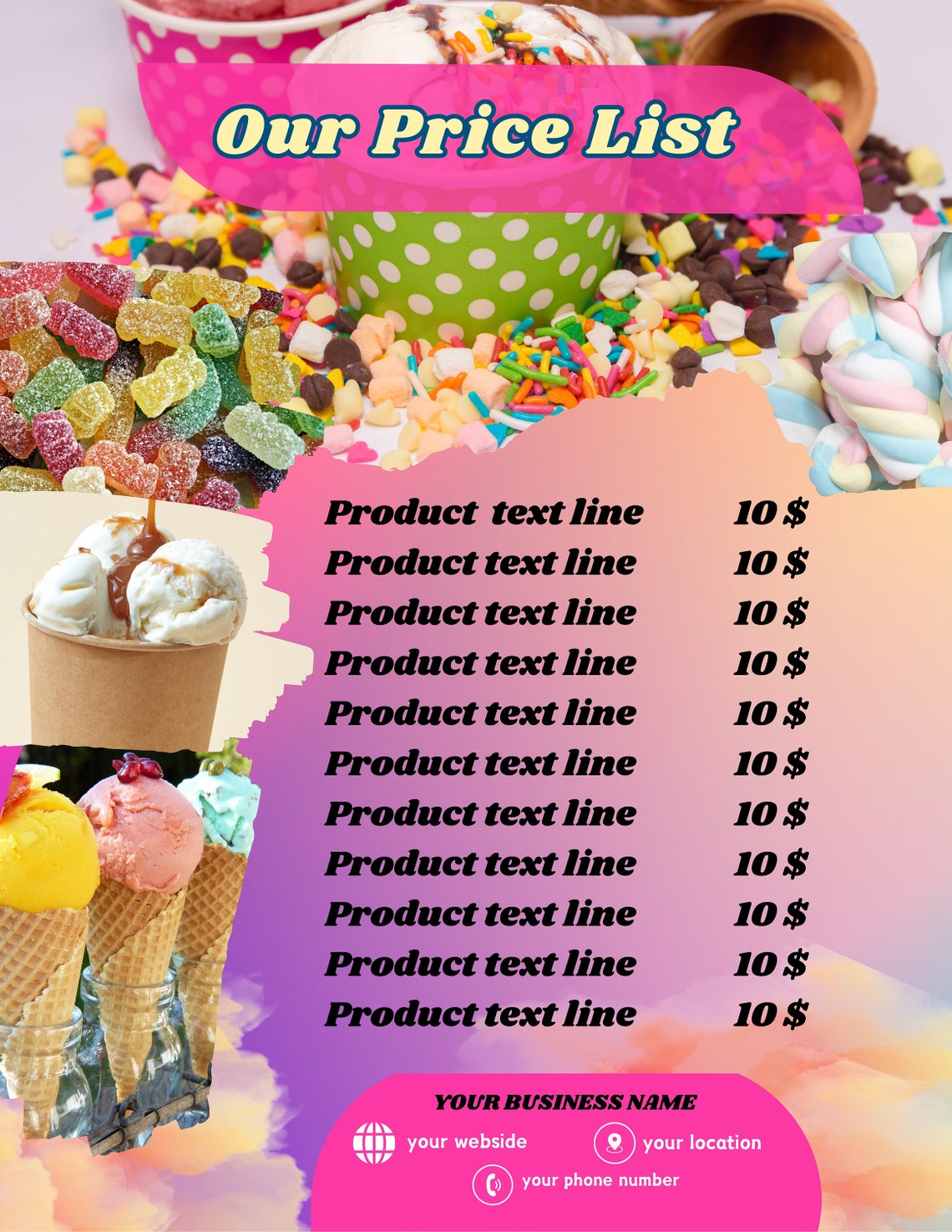 Ice Cream Flyer Template, Sweets Flyer Canva Editable, Colorful Flyer ...