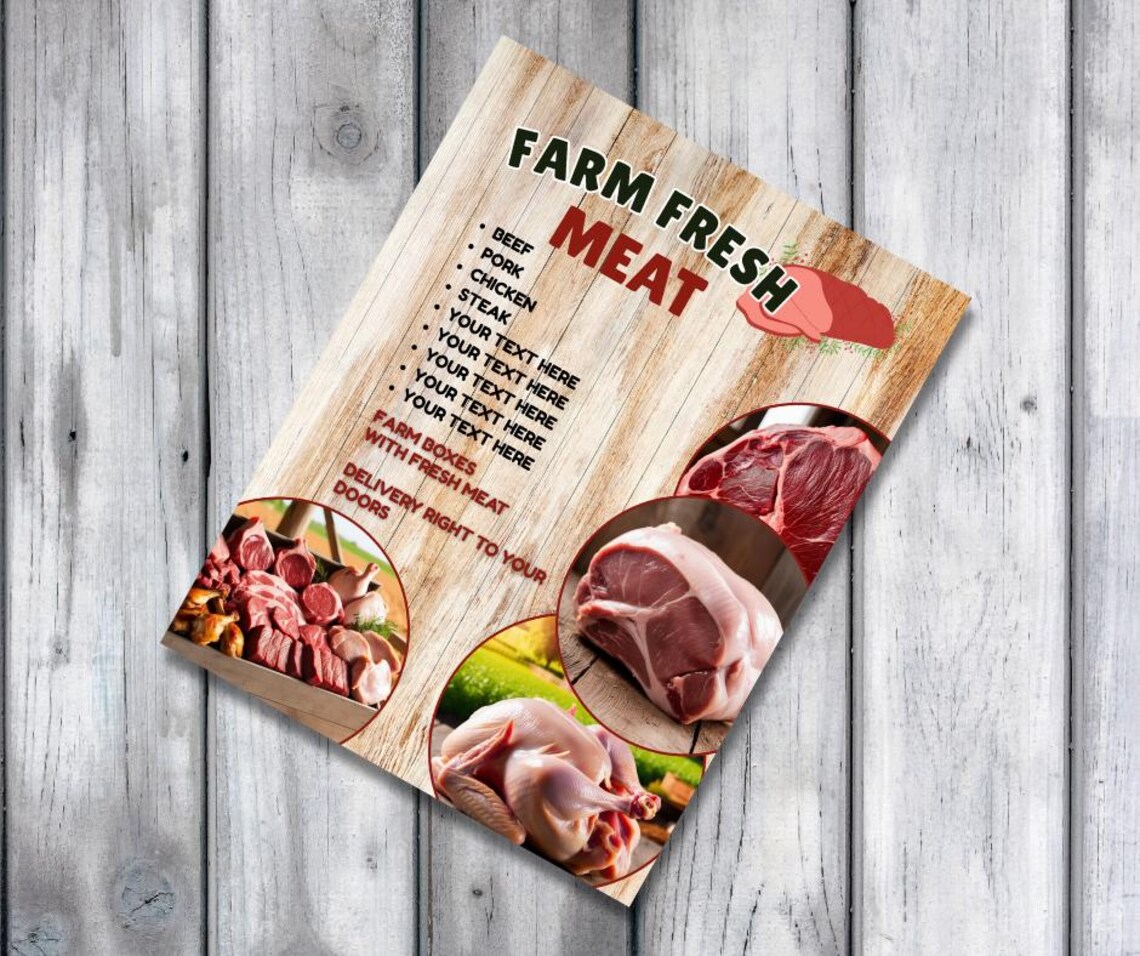 Meat Shop Flyer Template: Farm Fresh Design (canva Editable, Instant ...