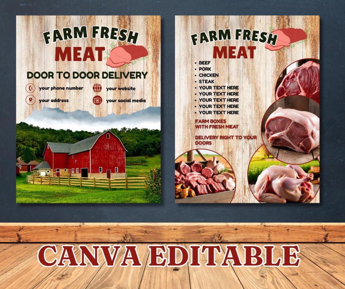 Meat Shop Flyer Template: Farm Fresh Design (canva Editable, Instant ...