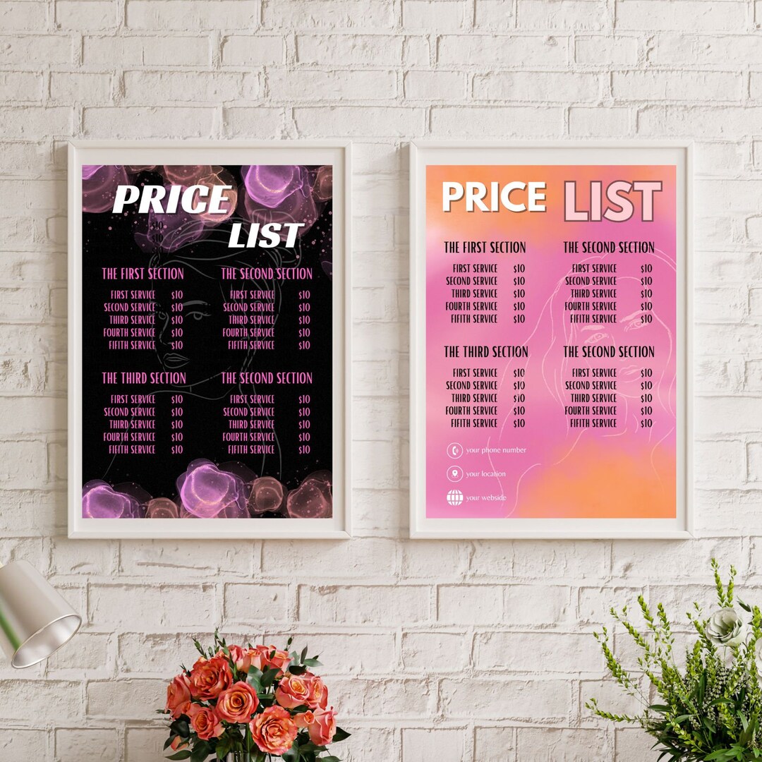 Price List, Editable Price List Template, Price List for Small Business ...