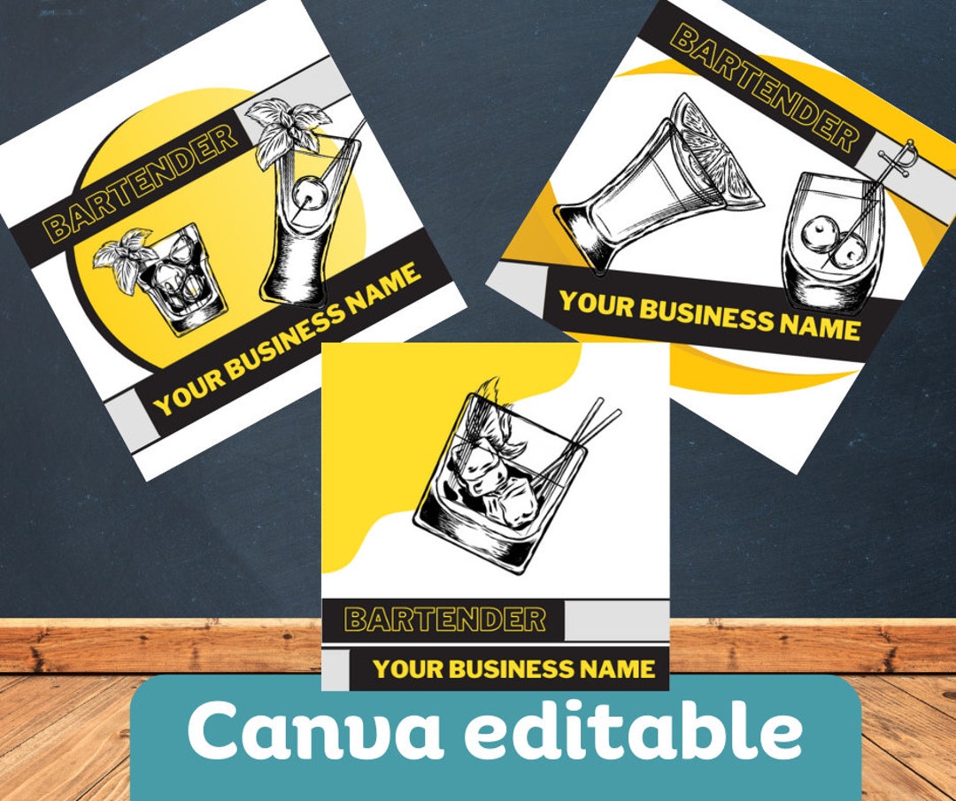 Editable Bartending Logo, Drink Mixology Logo, Canva Editable Logo for ...
