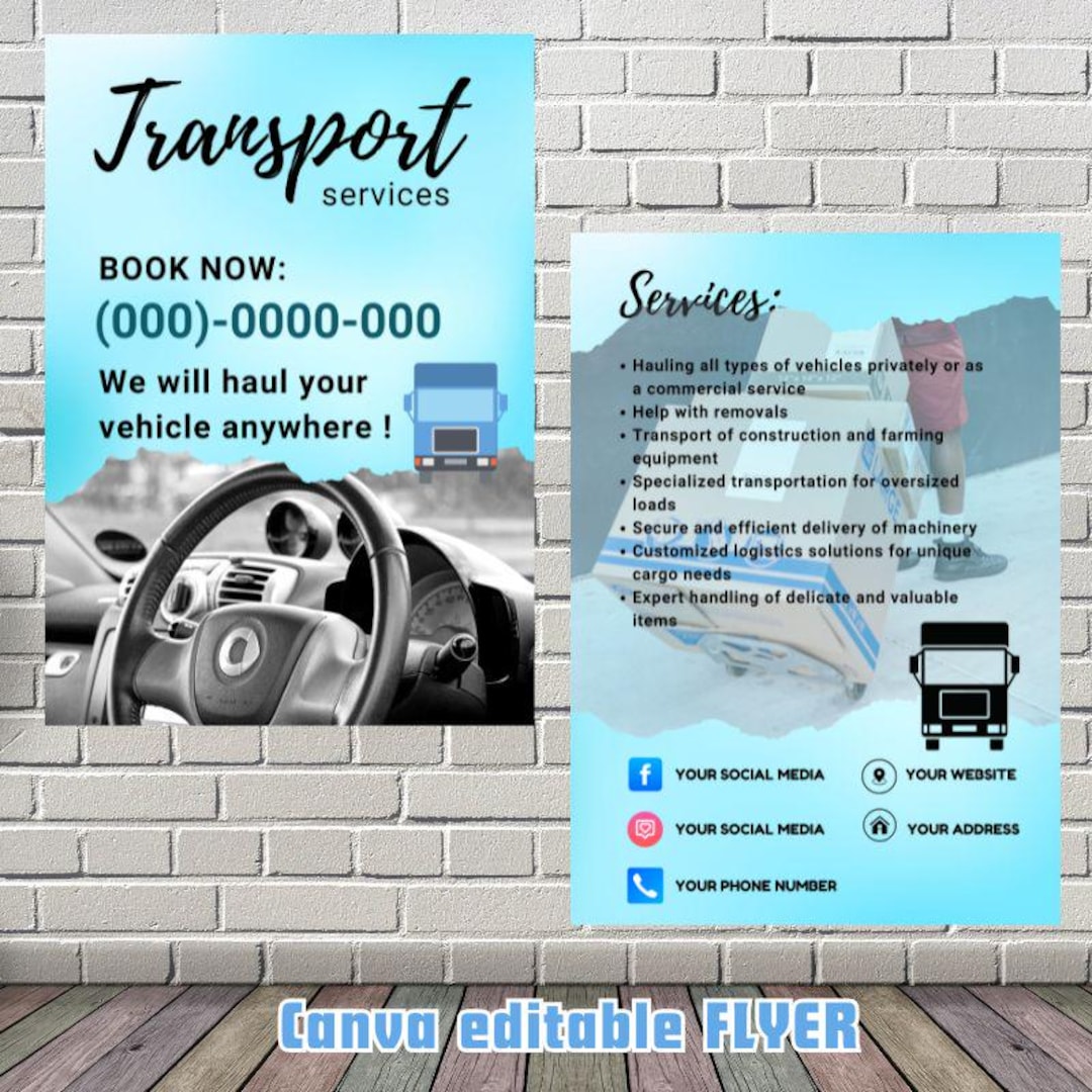 Transport Service Flyer: Hauling & Shuttle - Canva Editable (digital ...