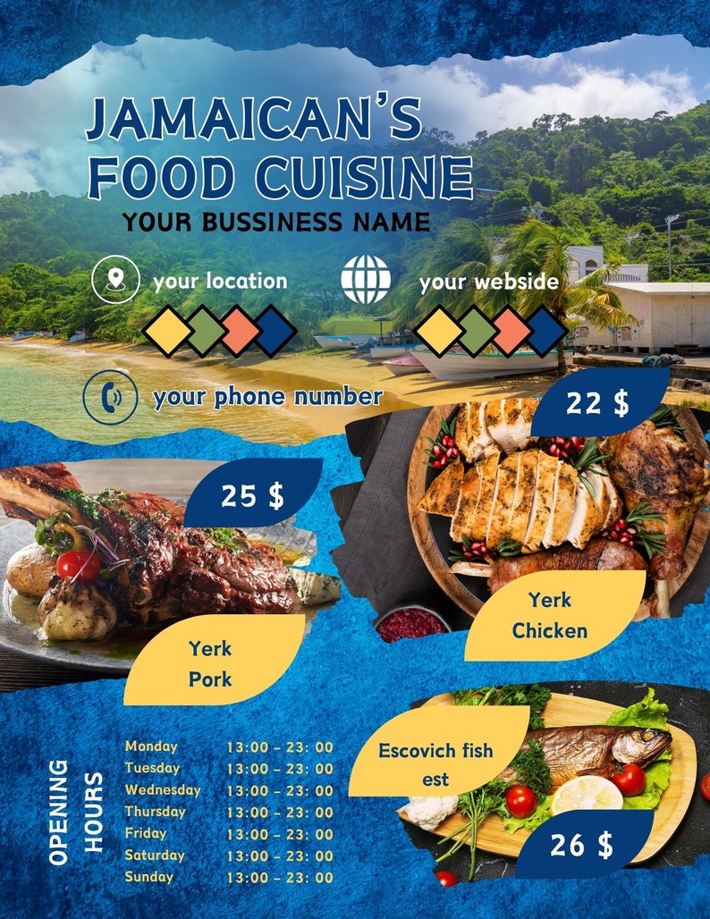 Jamaican Food Flyer: Restaurant Menu Template (canva Editable) - Etsy