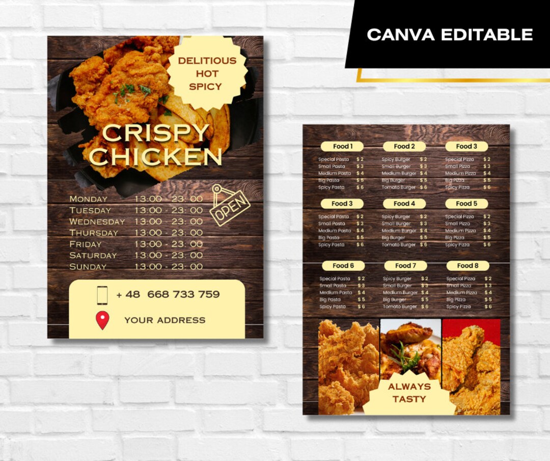 Crispy Chicken Flyer, Fried Chicken Flyer, Chicken Fries Canva Template ...