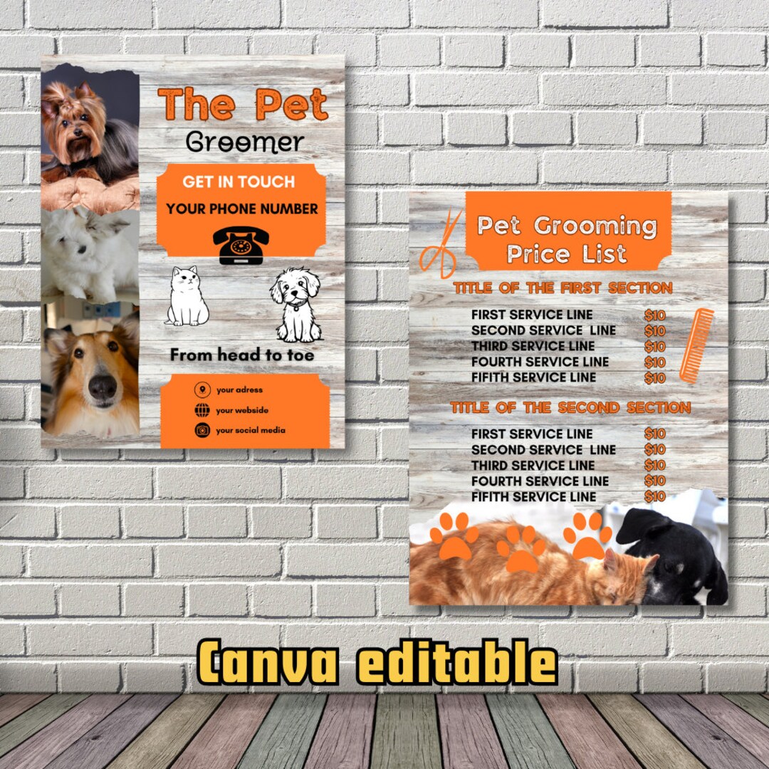 Pet Grooming Flyer Template: Dog Care Service, Price List (canva ...