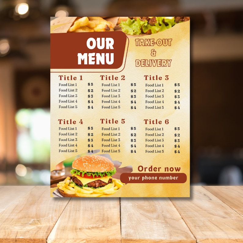 Take-out Food Menu Template, Delivery Food Menu Flyer, Takeout Menu ...