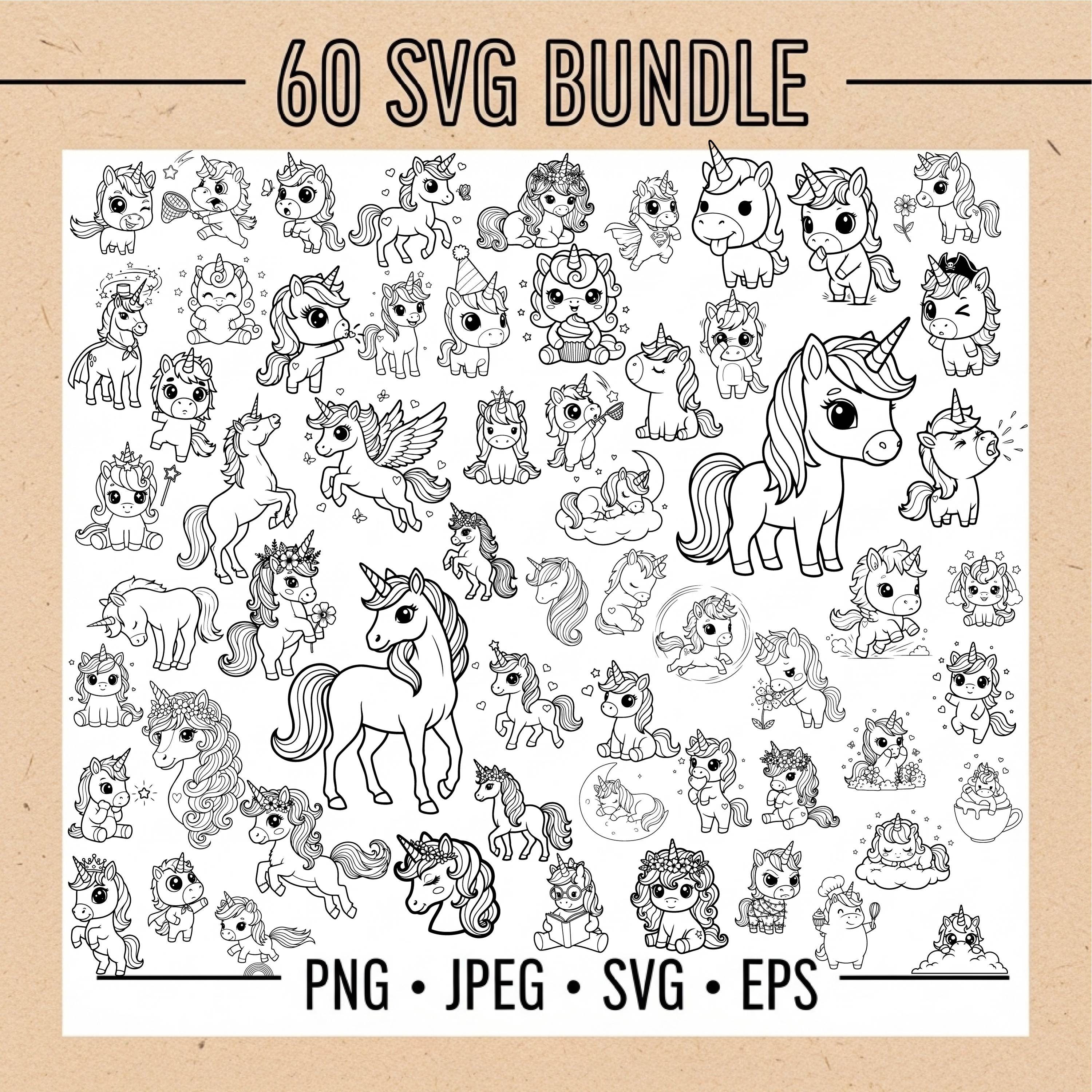 Unicorn Svg Bundle for Cricut | 60 Cute Unicorn Cut Files for Kids ...