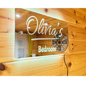 Custom Engraved Personalised Name Mirror With LED Lighting, Remote ...