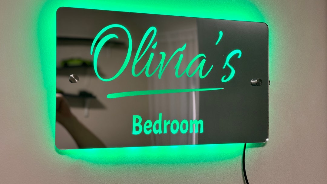 Custom Engraved Personalised Name Mirror With LED Lighting, Remote ...