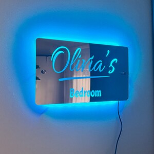 Custom Engraved Personalised Name Mirror With LED Lighting, Remote ...