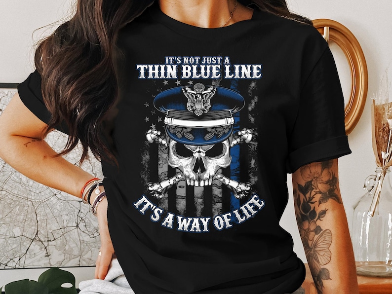 Thin Blue Line Skull T-shirt, Law Enforcement Support Tee, Police ...