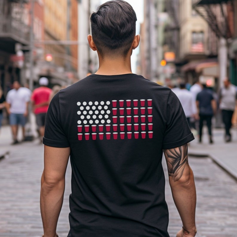 American Flag Solo Cup Design T-shirt, Patriotic Party Tee, Beer Pong ...
