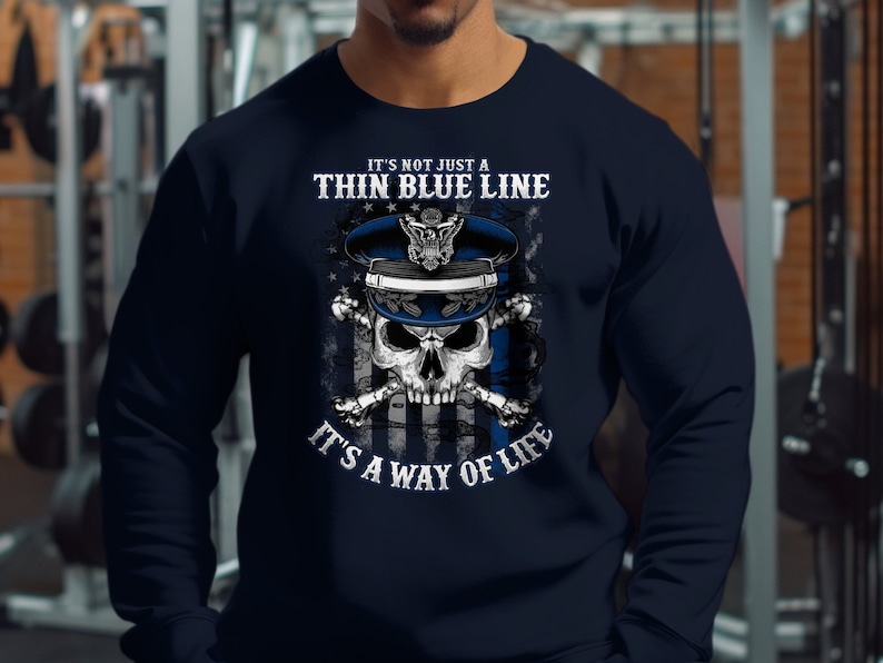 Thin Blue Line Skull T-shirt, Law Enforcement Support Tee, Police ...