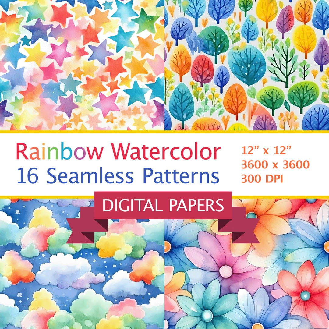 Rainbow Watercolor Digital Papers - Commercial Use - Scrapbook Paper ...