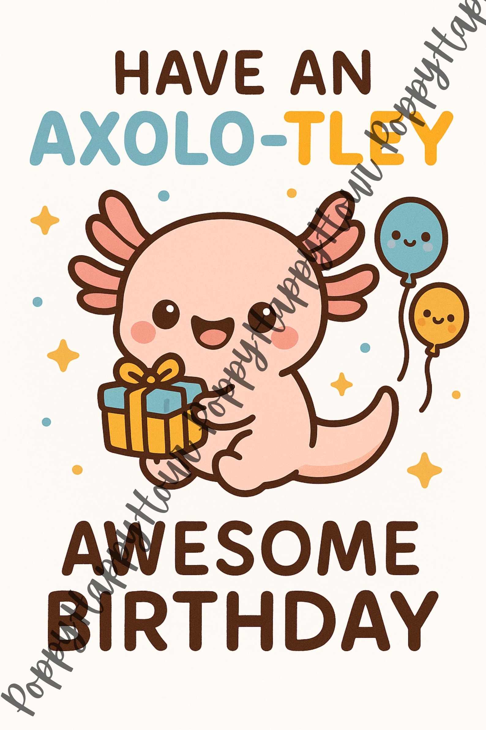 Digital Axolotl Birthday Card Digital Download – Kawaii Printable ...