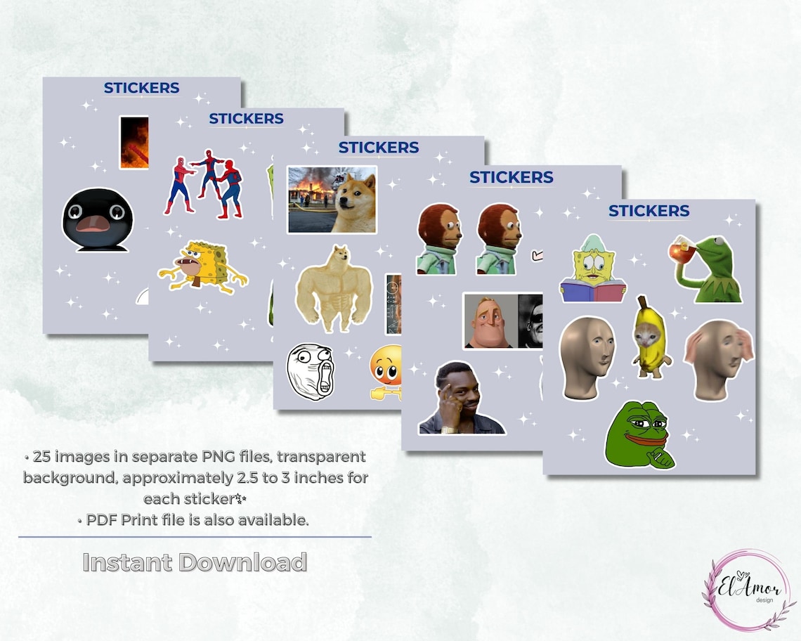 Printable Meme Sticker Pack | Digital Sticker | PDF, PNG | Funny Mood ...
