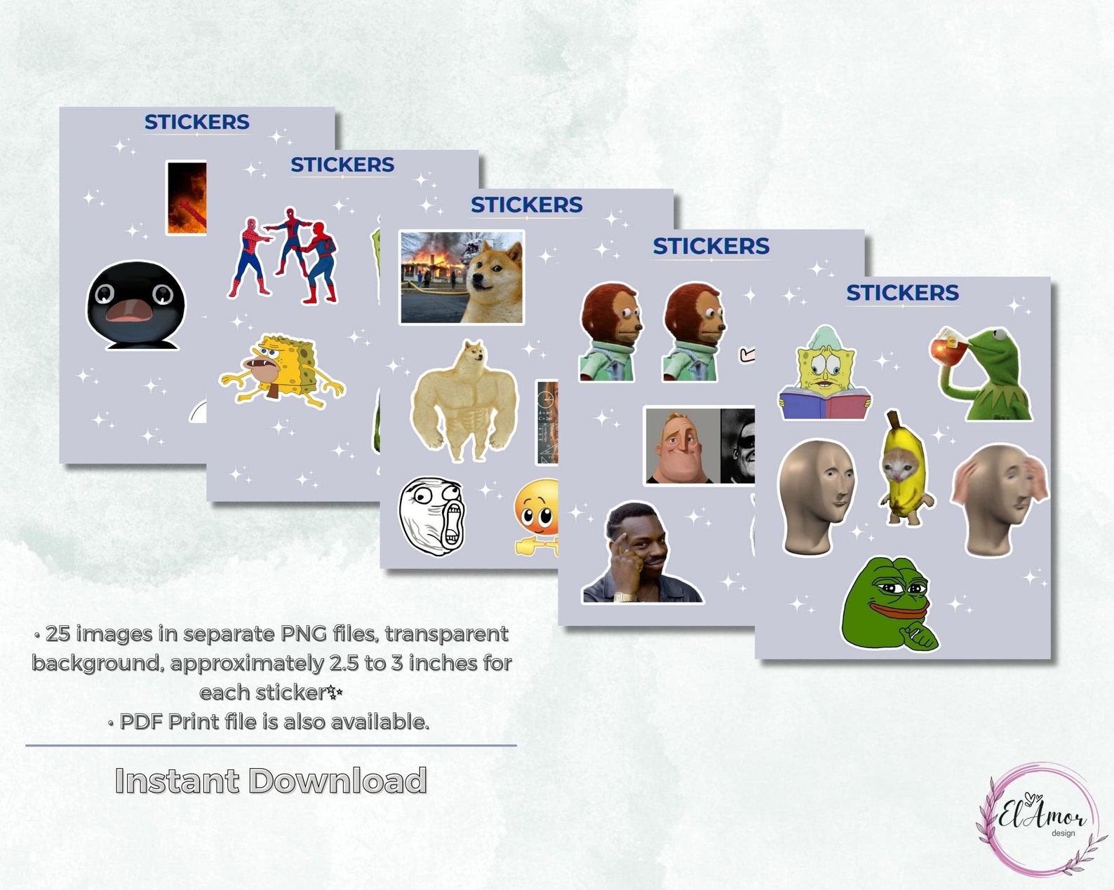 Printable Meme Sticker Pack | Digital Sticker | PDF, PNG | Funny Mood ...