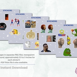 Printable Meme Sticker Pack | Digital Sticker | PDF, PNG | Funny Mood ...